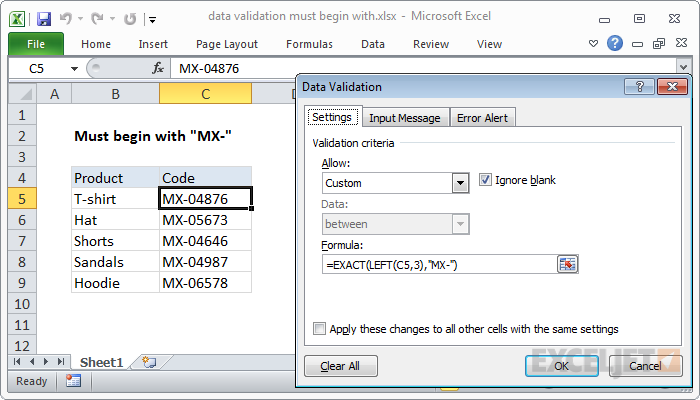 Data Validation Must Begin With Excel Formula Exceljet